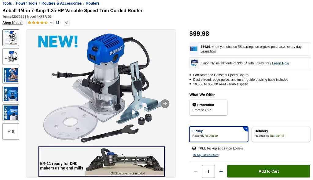 Kobalt Trim Router ON Sale Advice V1 Engineering Forum
