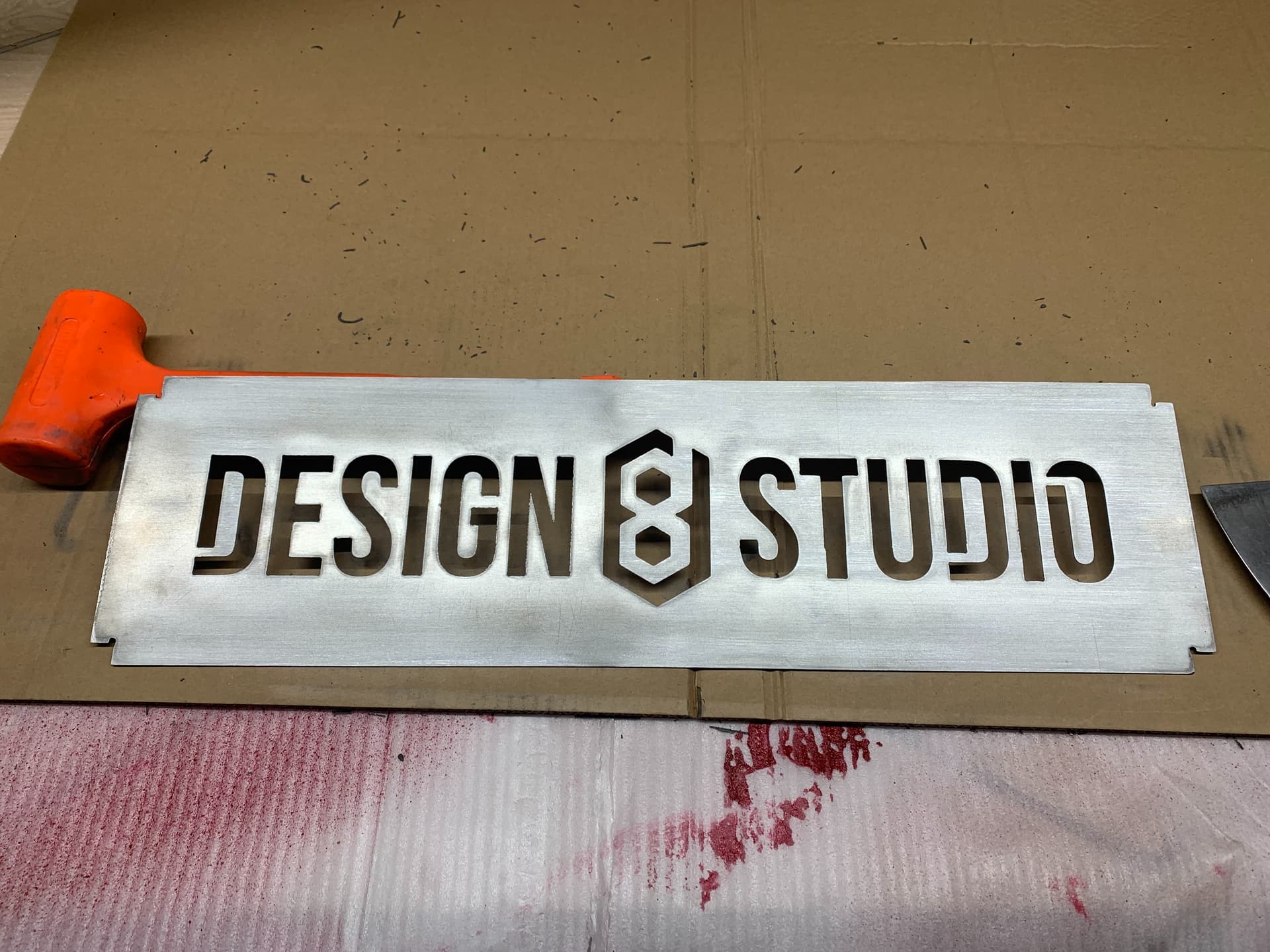 My Design8Studio logo cut in 18 ga steel - LinuxCNC